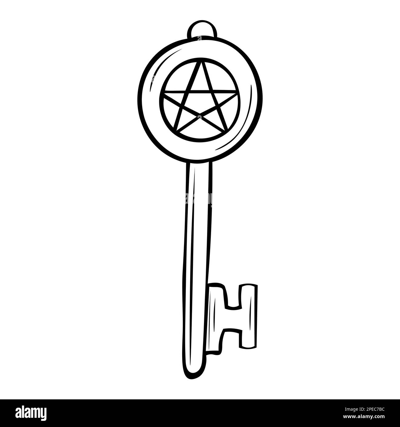 Hand-drawn key with a pentagram. Doodle Vector illustration Stock ...