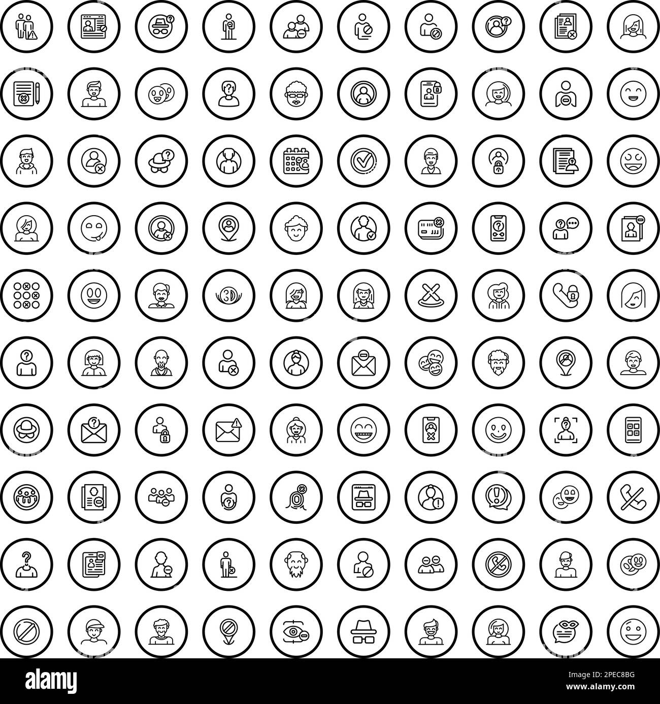 100 Avatar Icons Set Outline Illustration Of 100 Avatar Icons Vector