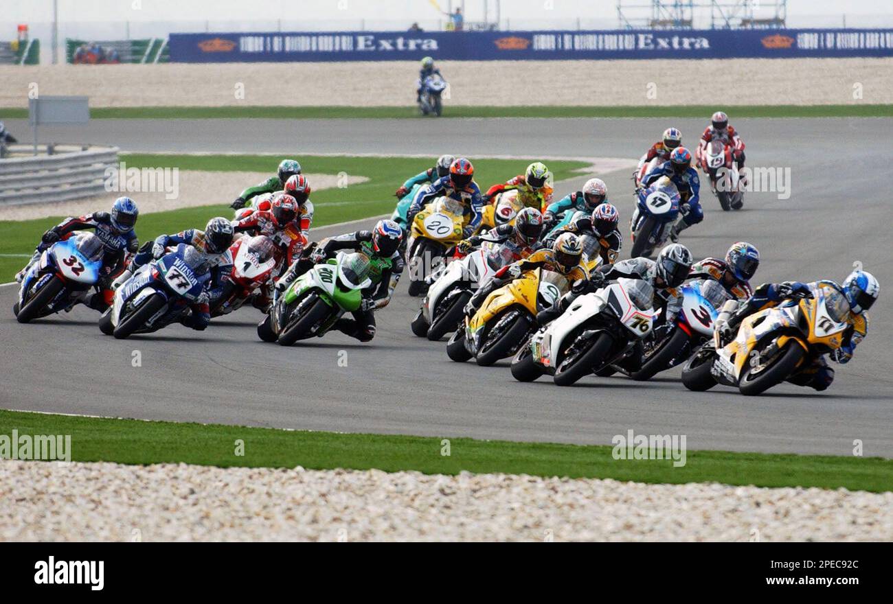 Riders in action during the Superbike World Championship held at Lusail ...