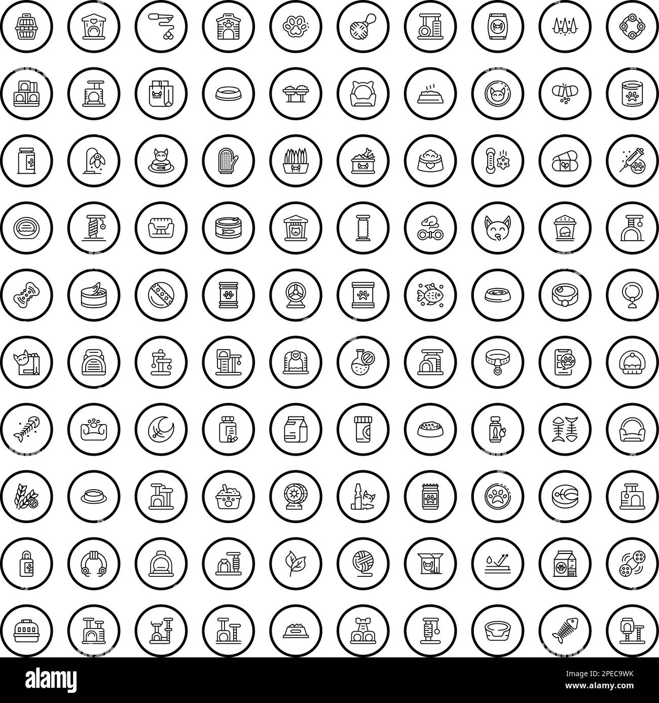 100 cat icons set. Outline illustration of 100 cat icons vector set ...