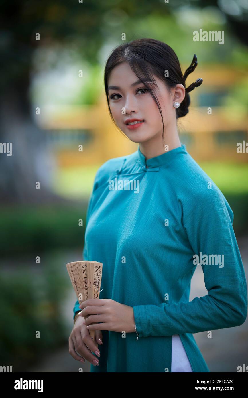 Ho Chi Minh City Viet Nam Vietnamese Girl Going To Pagoda In Ao Dai