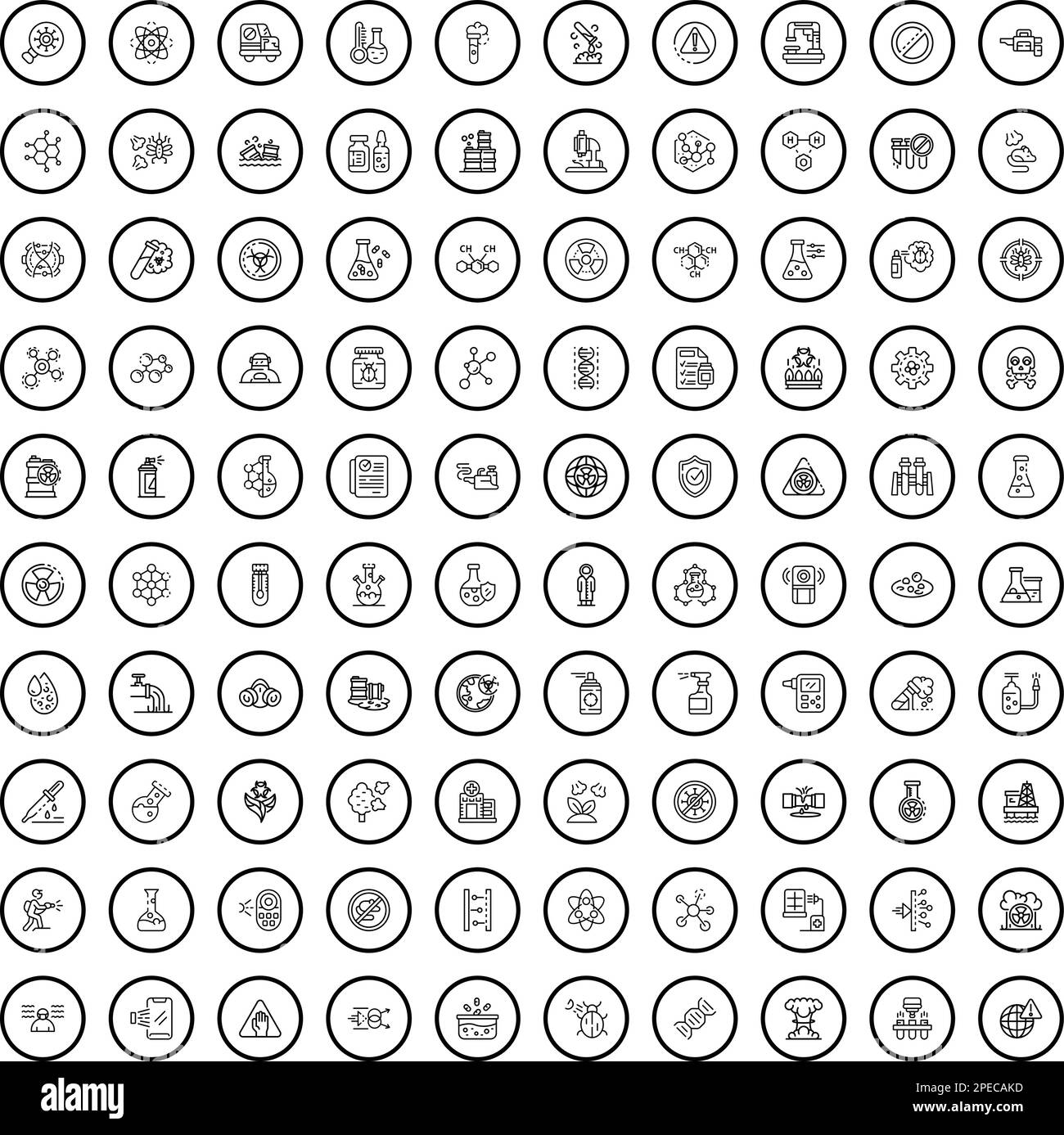 100 chemistry icons set. Outline illustration of 100 chemistry icons ...