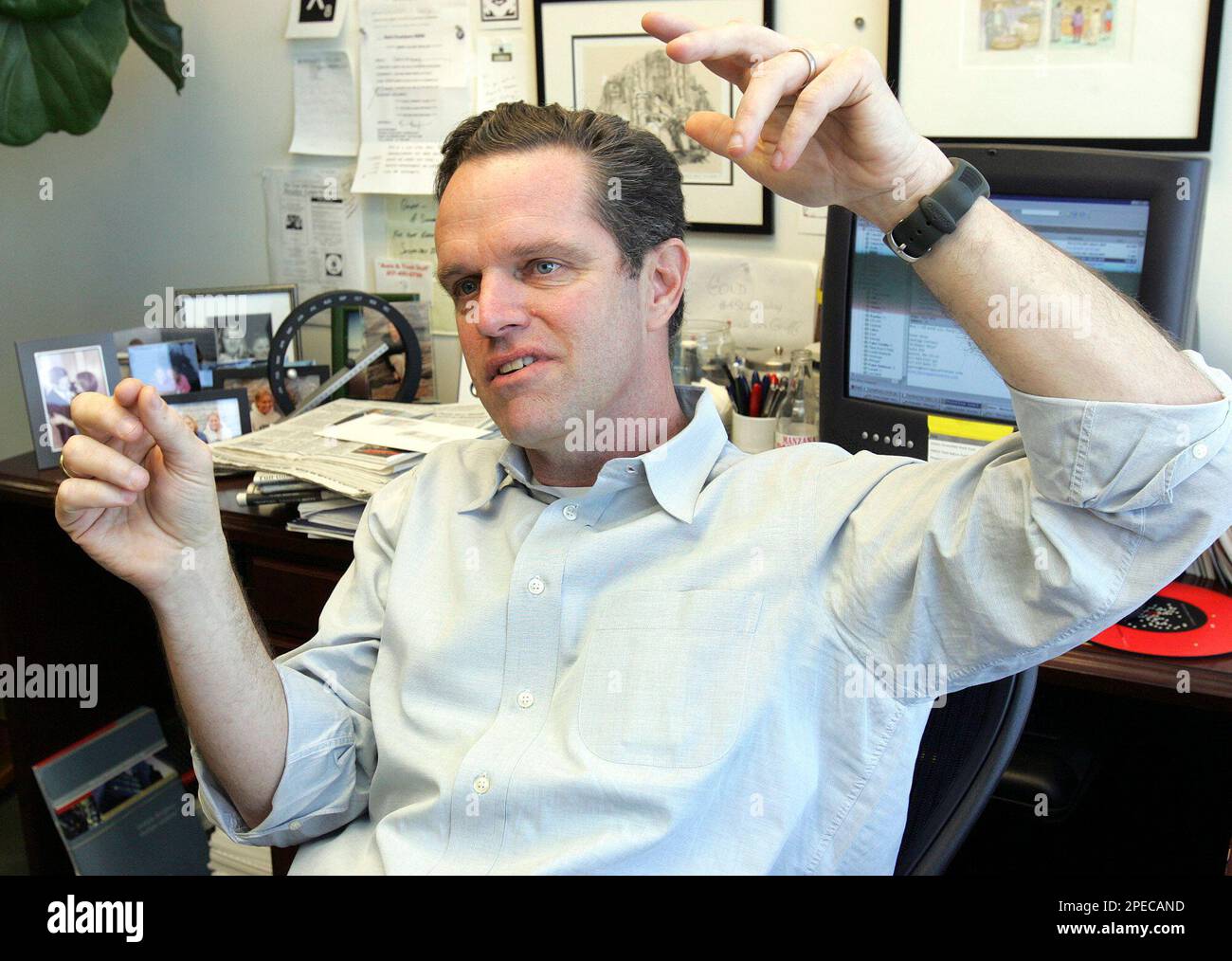 Geoff Hargadon talks with a reporter about his takeoff of Christo's $20 ...