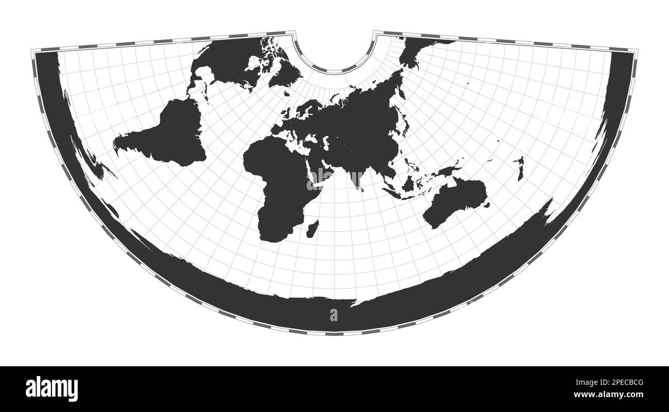 Vector world map. Conic equidistant projection. Plain world ...