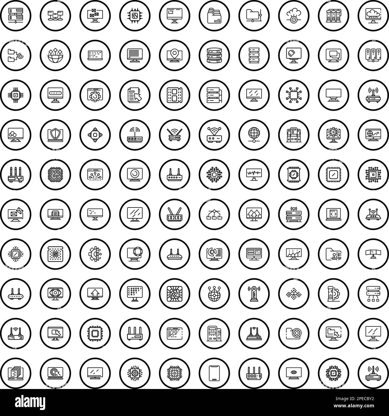 100 computer icons set. Outline illustration of 100 computer icons vector set isolated on white ...
