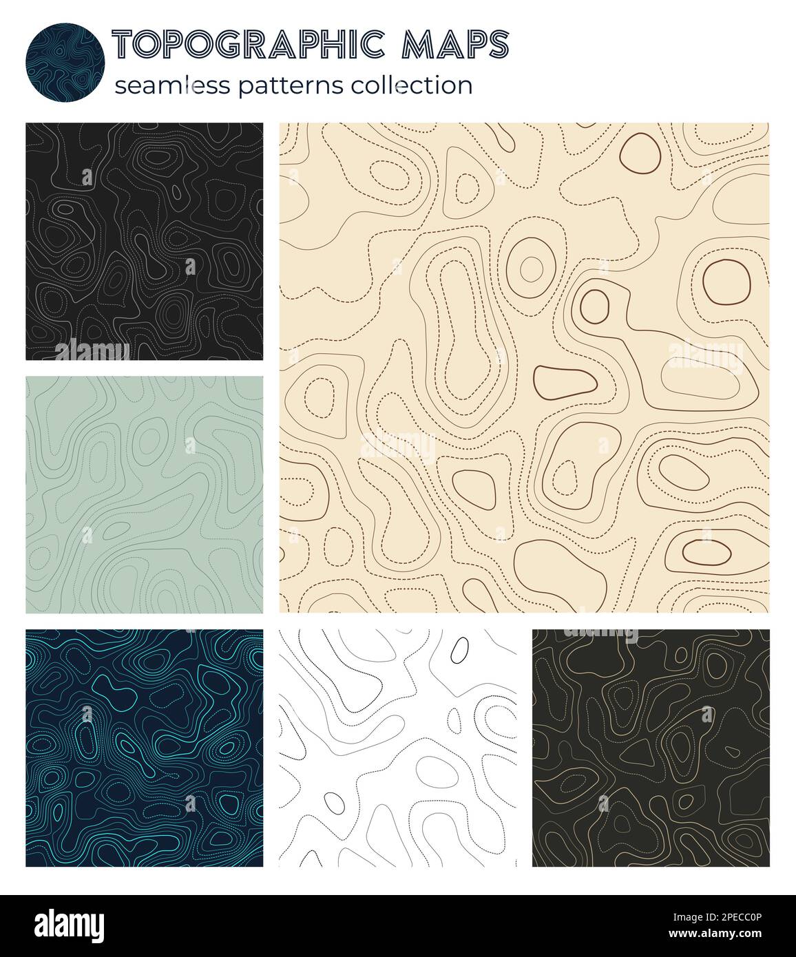 Topographic maps. Astonishing isoline patterns, seamless design ...