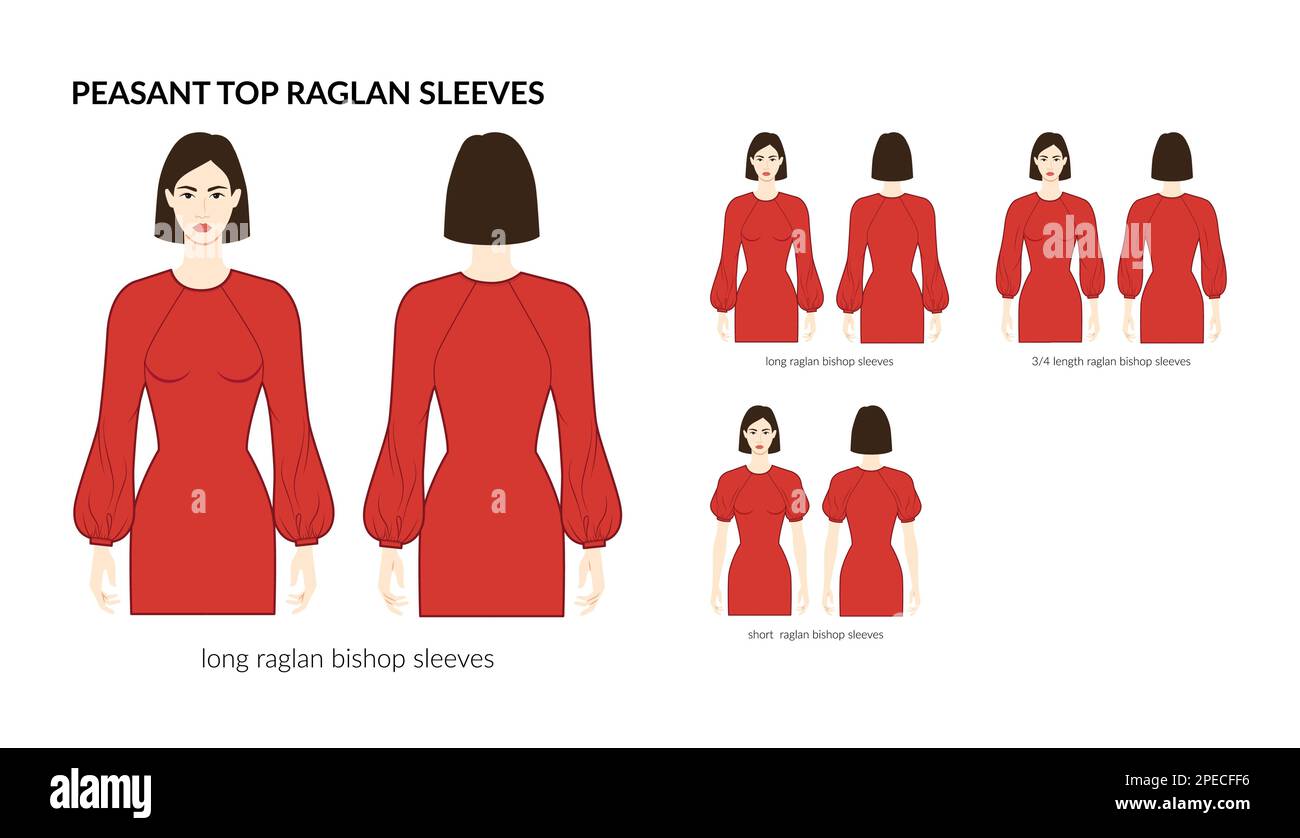 Set of Peasant top raglan sleeves bishop style long, 3-4 and short ...