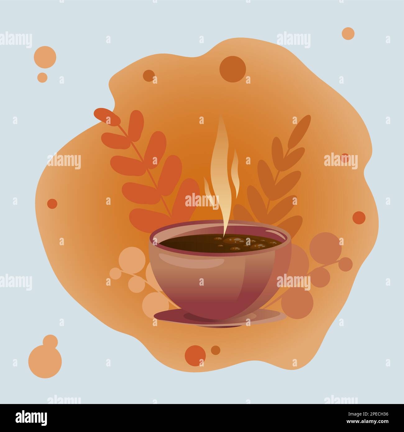 A cup of tea, autumn leaves, warm background, hygge Stock Vector Image ...