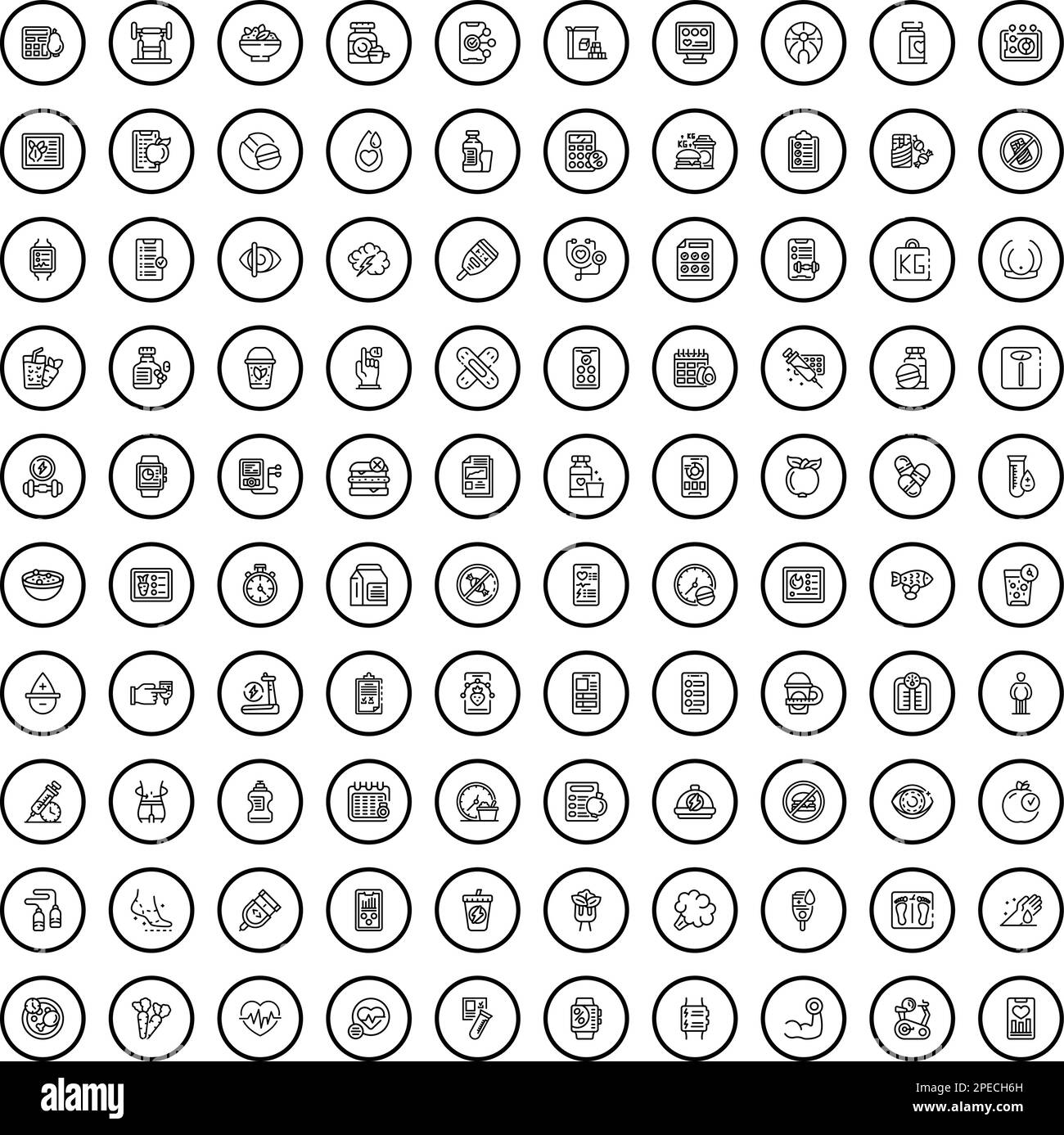 100 diet icons set. Outline illustration of 100 diet icons vector set ...