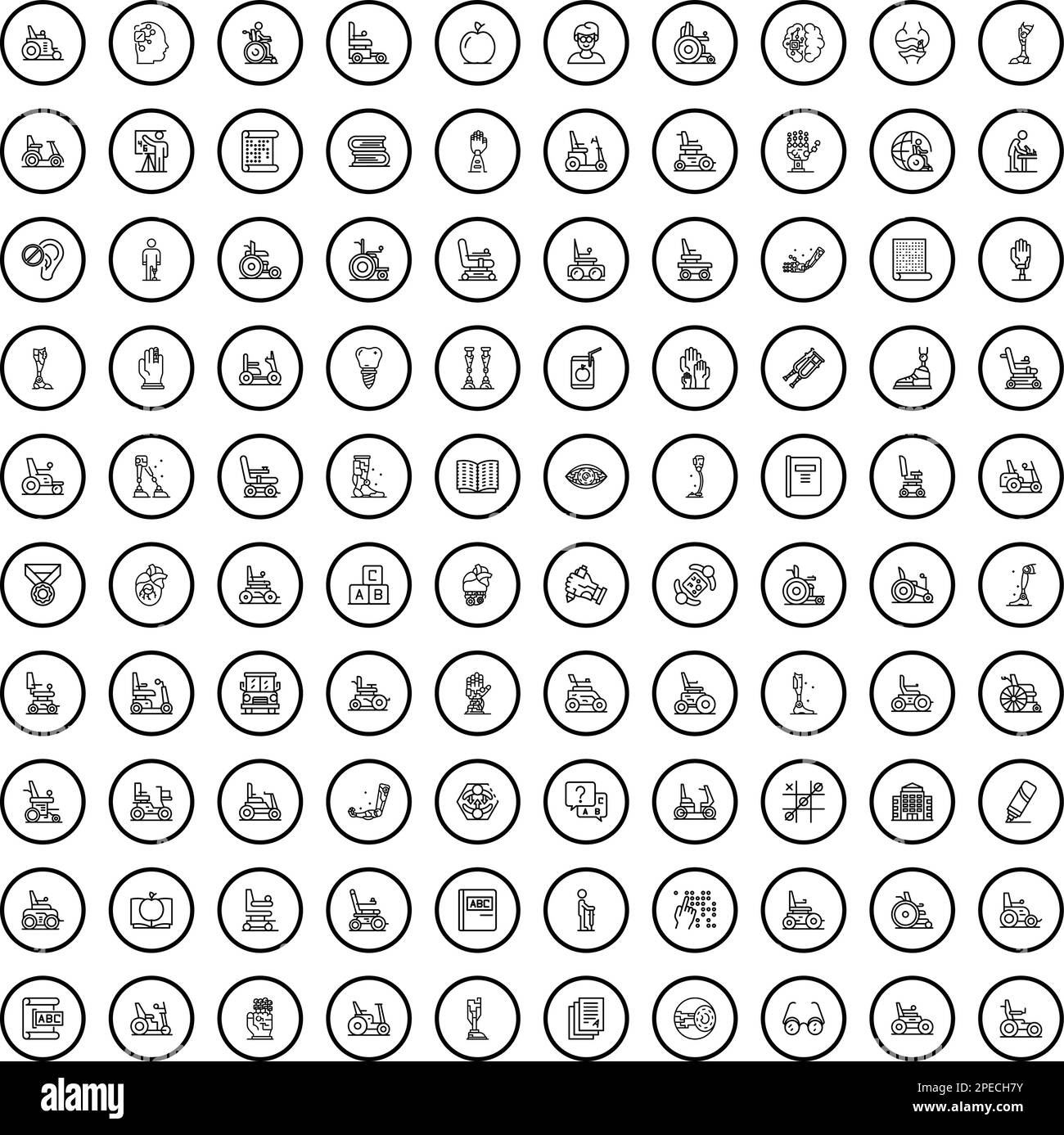 100 disabled icons set. Outline illustration of 100 disabled icons ...