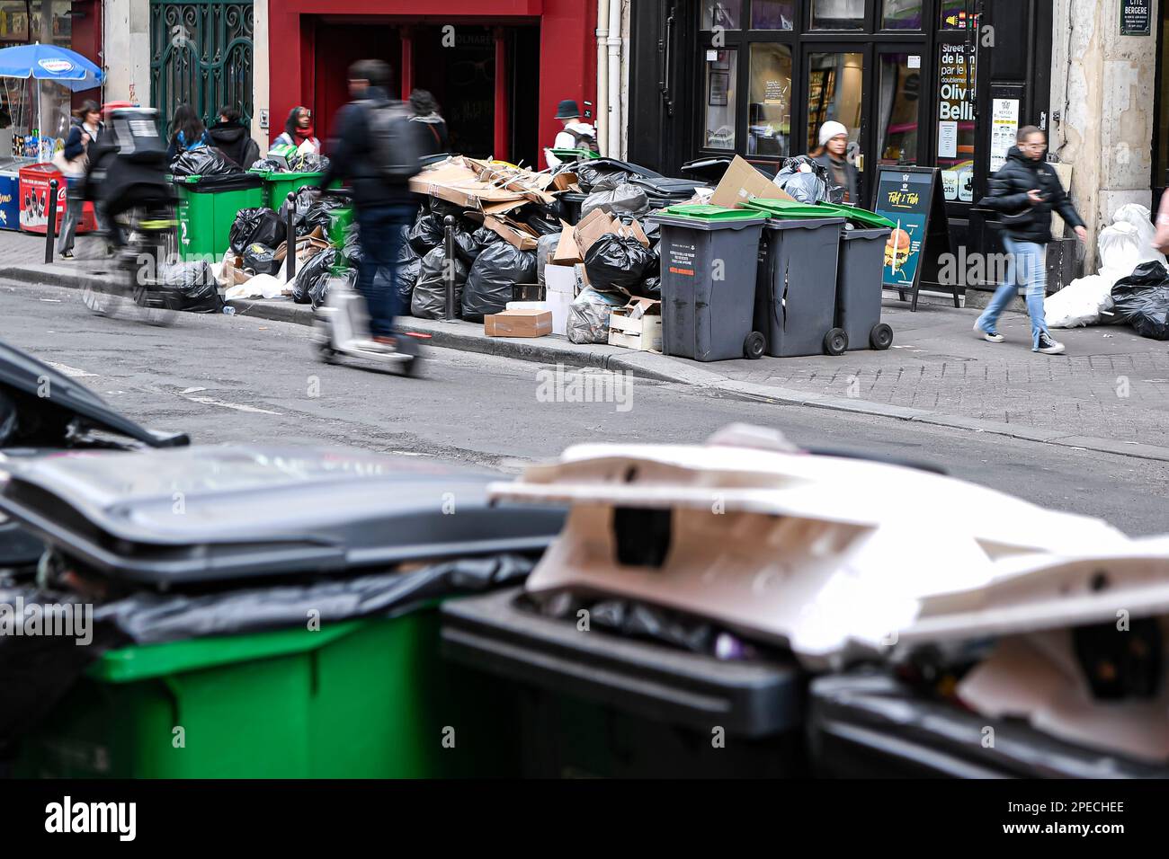 Full bins on March 15, 2023 in Paris, France. A strike by waste ...