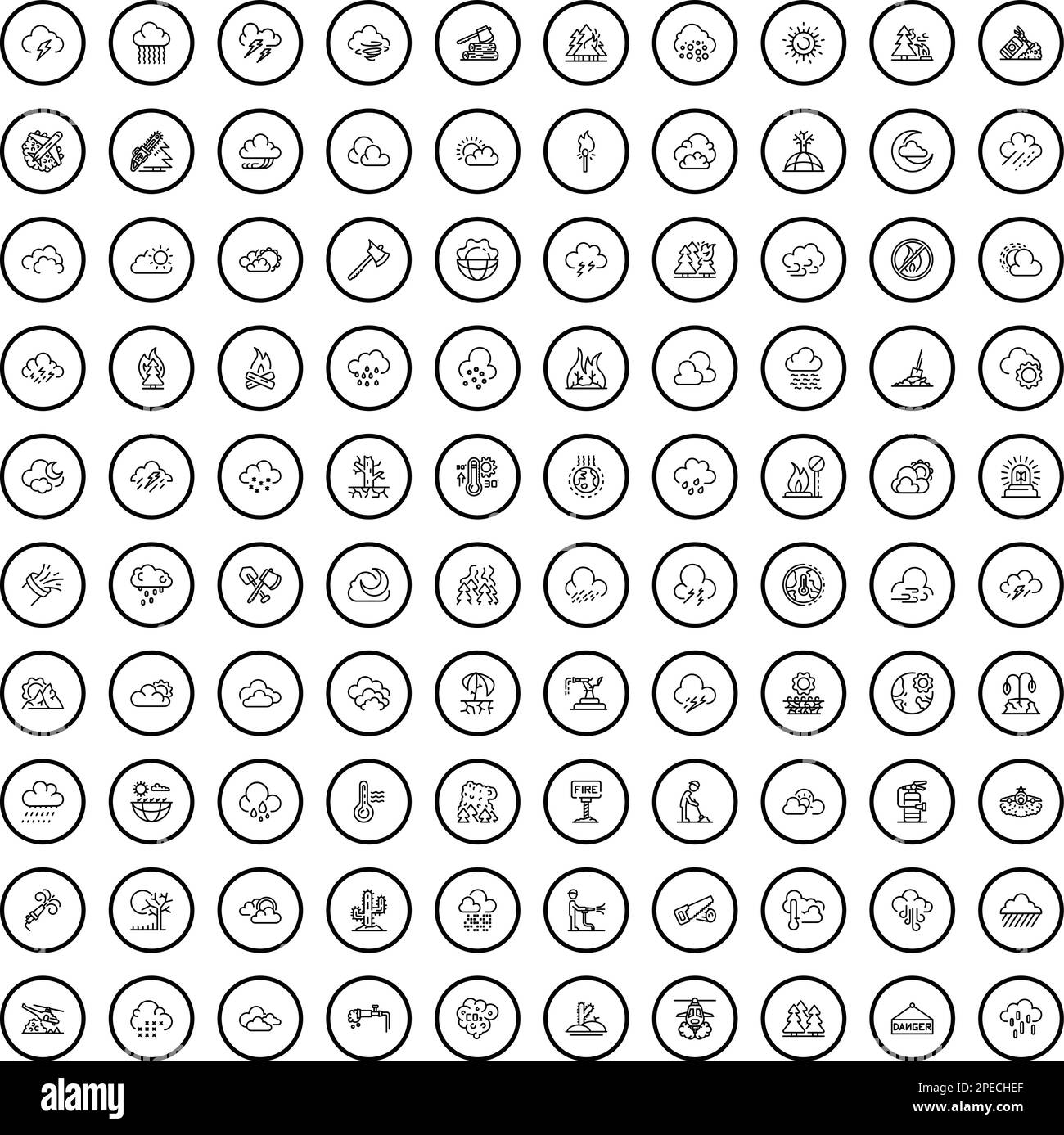 100 disaster icons set. Outline illustration of 100 disaster icons ...