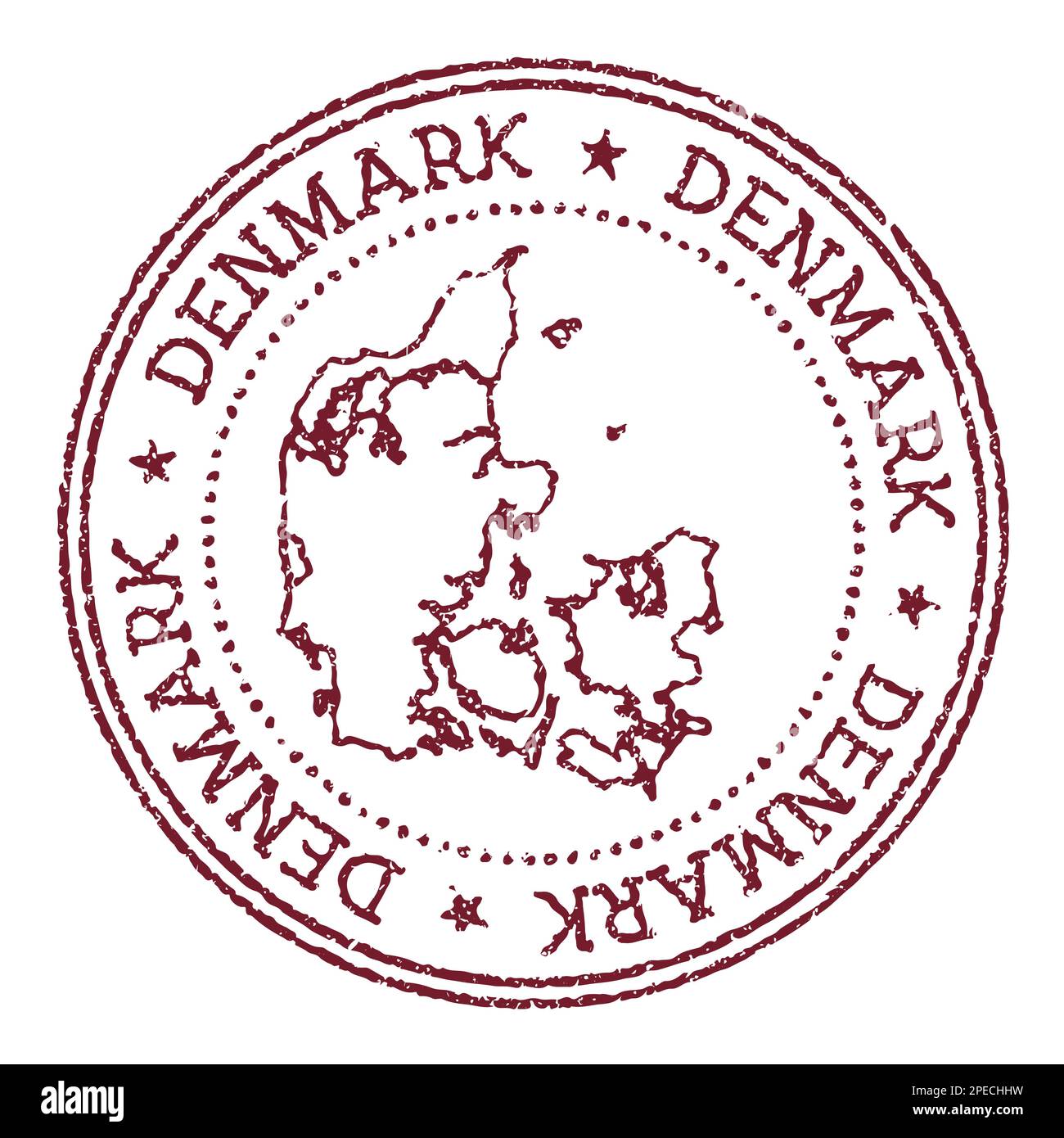 Denmark round rubber stamp with country map. Vintage red passport stamp ...