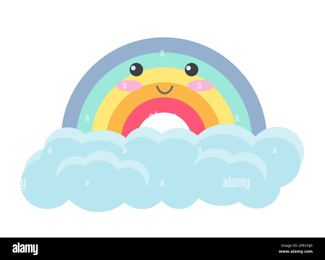 Cute rainbow with clouds. Lovely weather emotion expressing cartoon ...