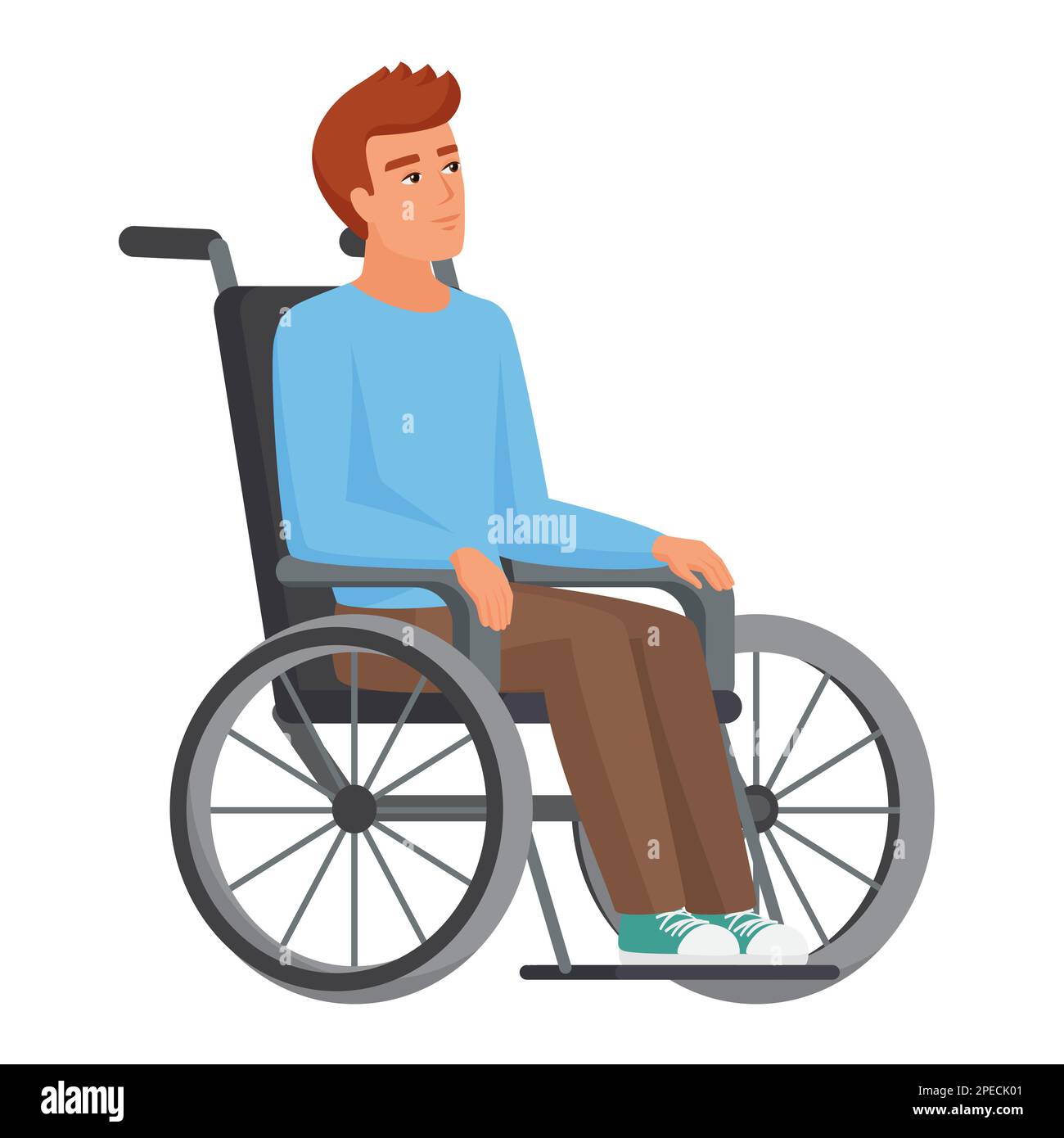 Young man using wheelchair. Boy with walking disability vector cartoon ...
