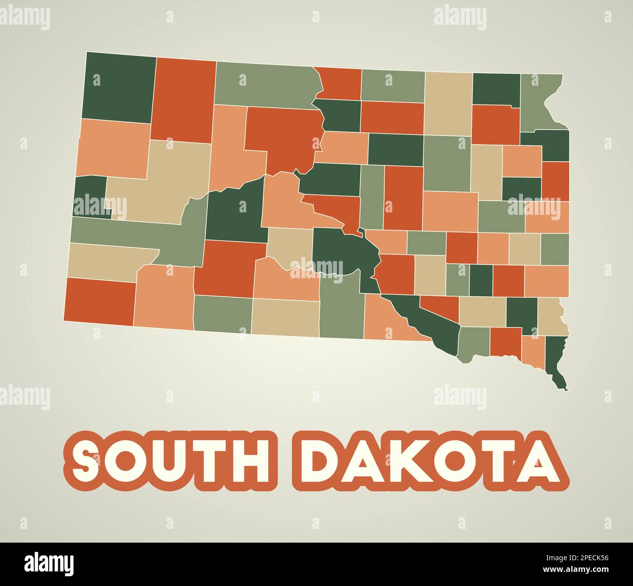 South Dakota poster in retro style. Map of the US state with regions in ...