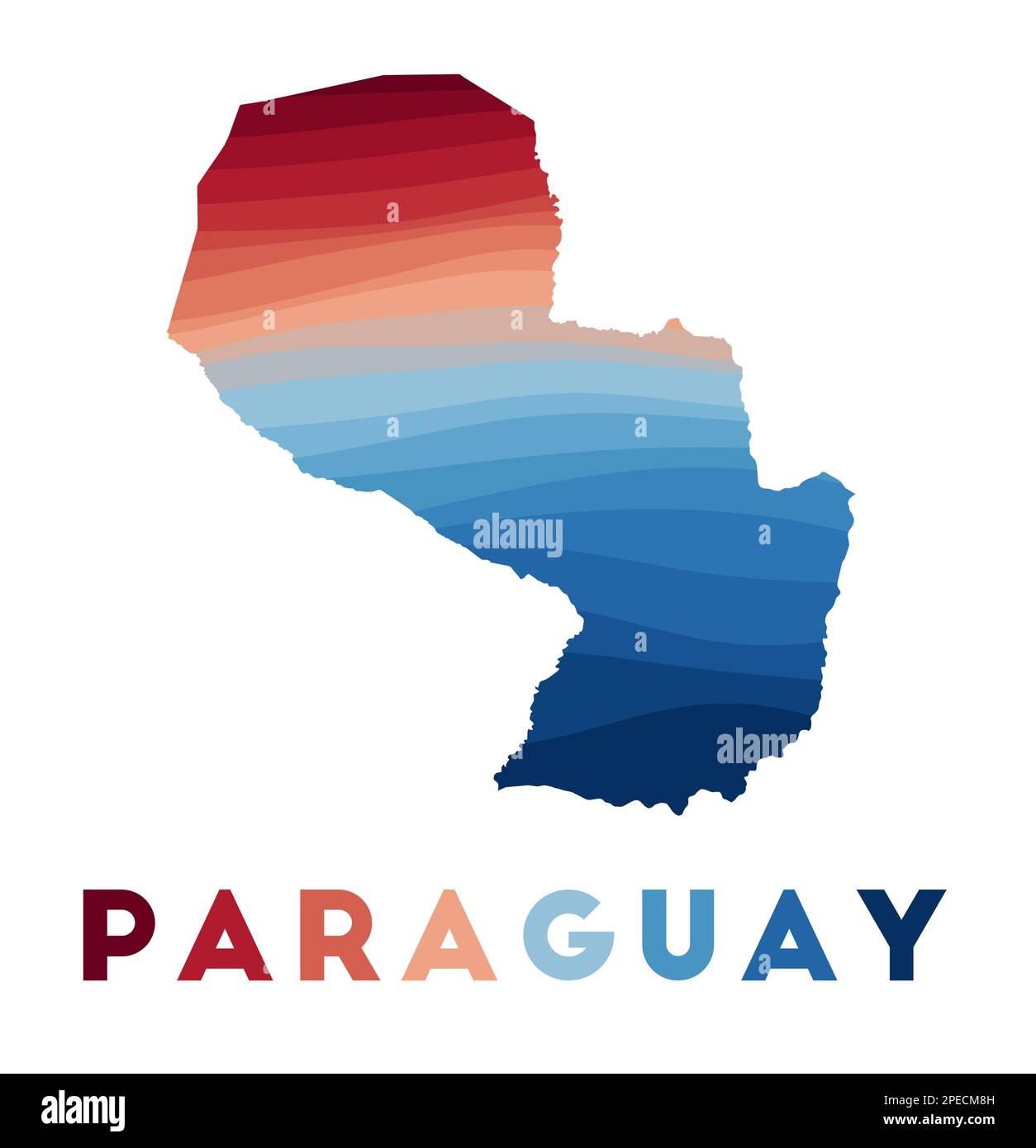 Paraguay map. Map of the country with beautiful geometric waves in red ...