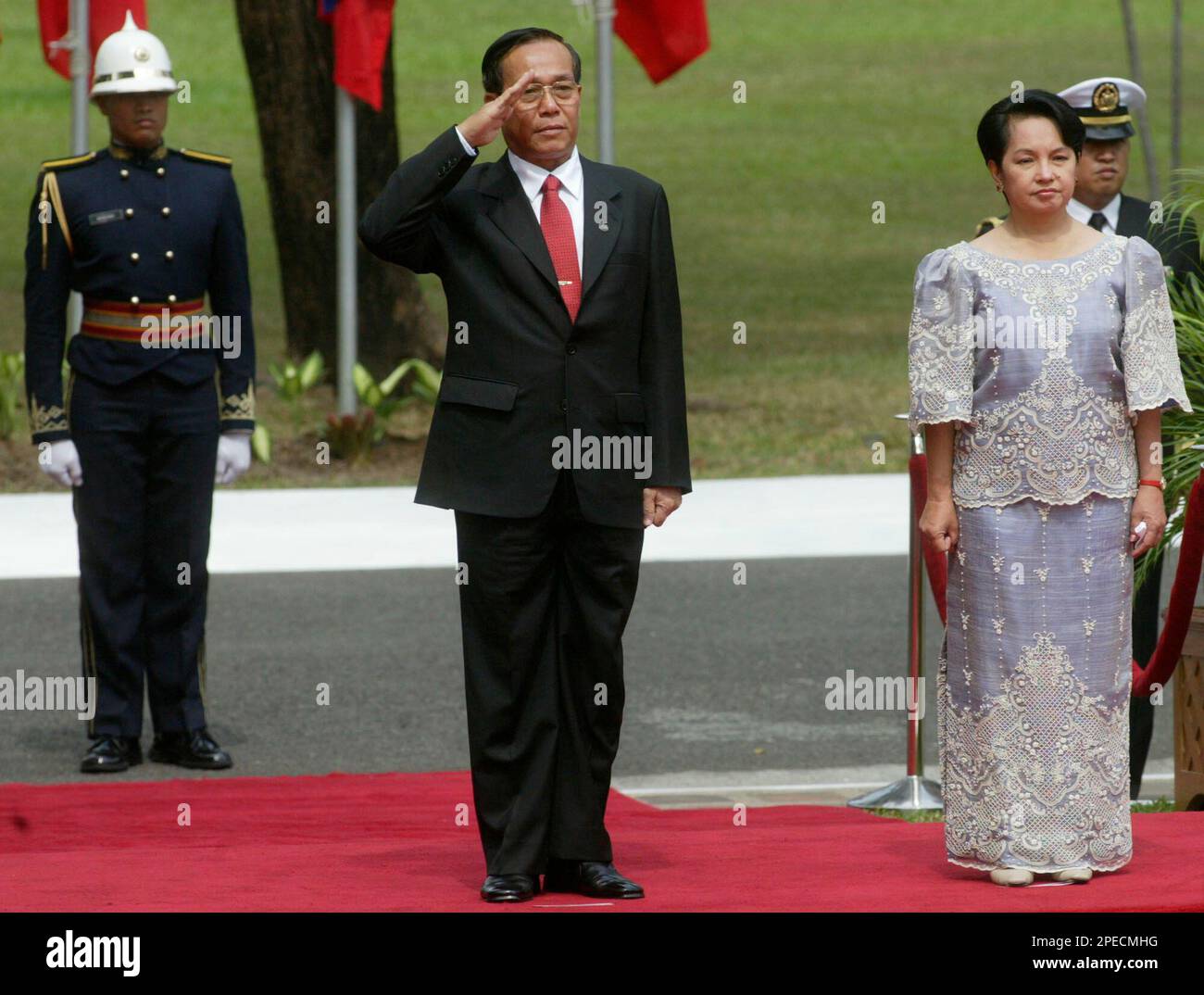 Visiting Prime Minister Lt. Gen. Soe Win of Myanmar, center ...