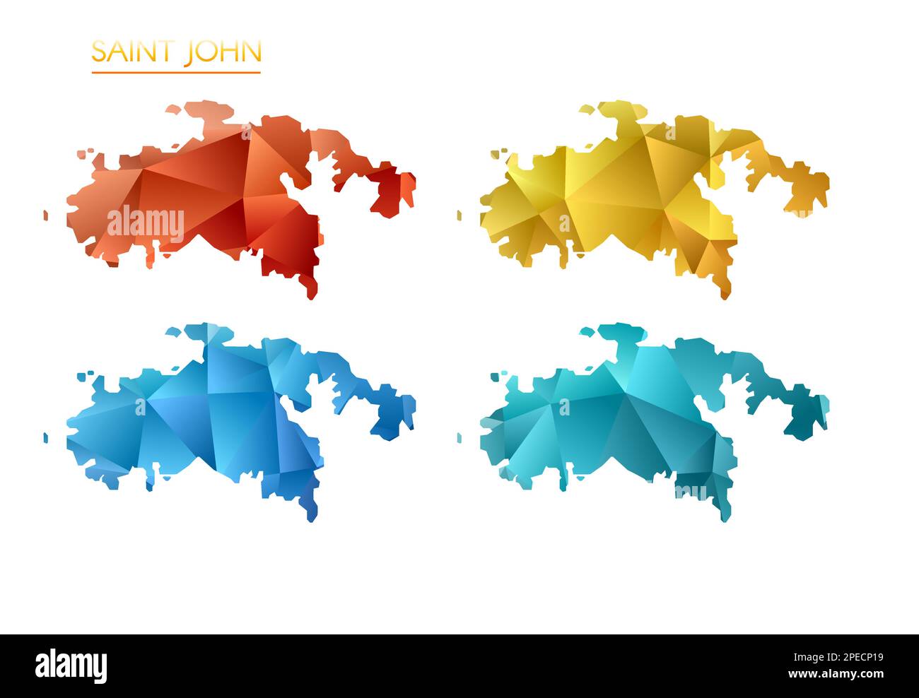 Set of vector polygonal maps of Saint John. Bright gradient map of ...