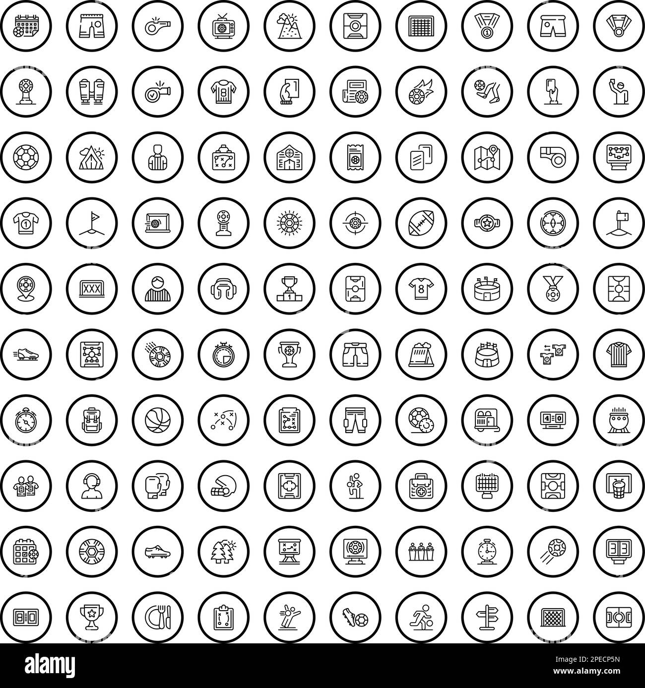 100 football icons set. Outline illustration of 100 football icons ...
