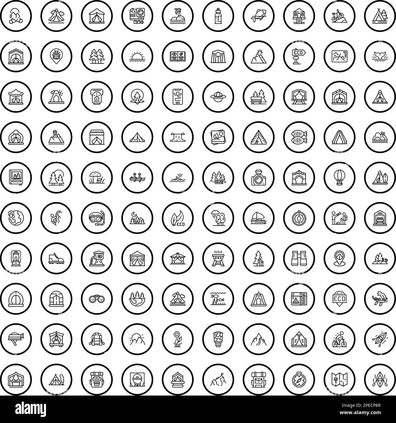 100 forest icons set. Outline illustration of 100 forest icons vector ...