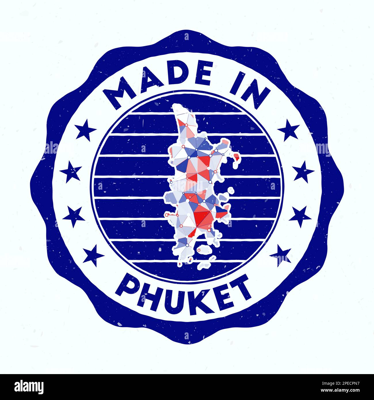 Made in Phuket. Island round stamp. Seal of Phuket with border shape ...