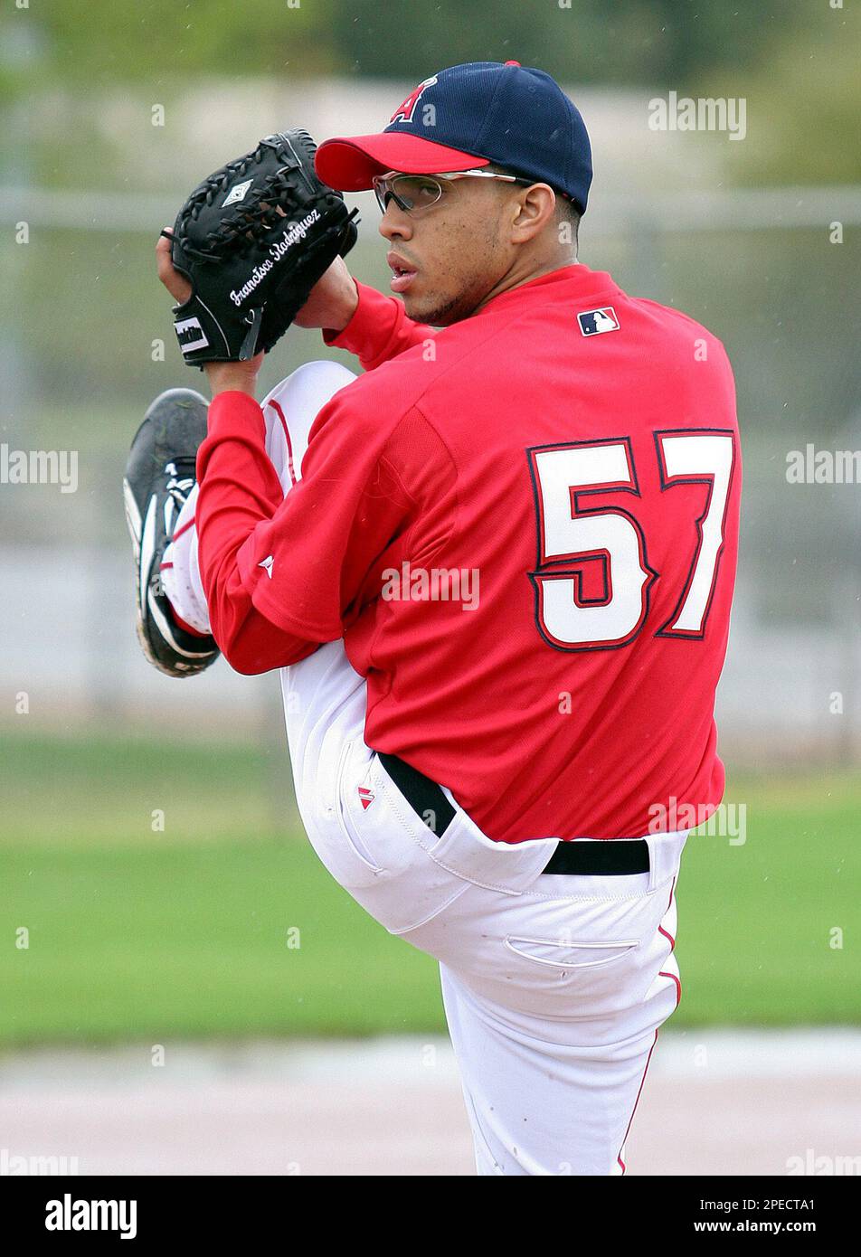 Anaheim Angels pitcher Francisco Rodriguez winds up to throw while ...
