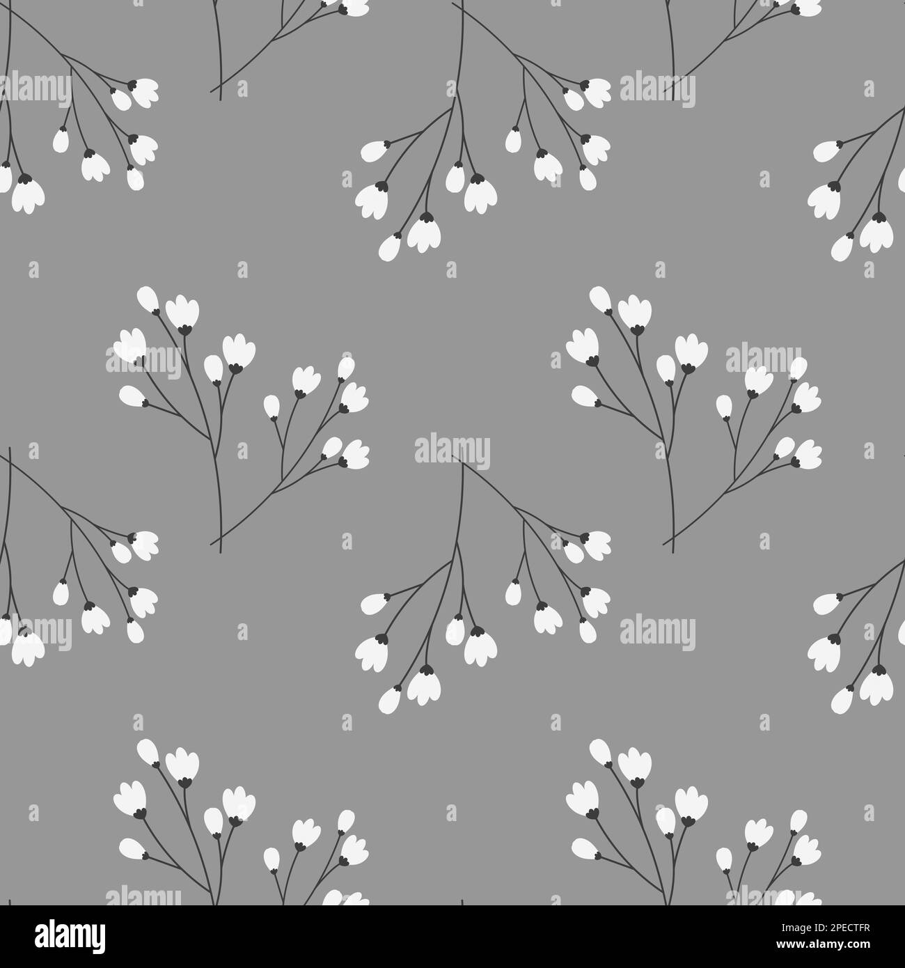 Spring endless pattern with grayscale cherry branches. Springtime ...