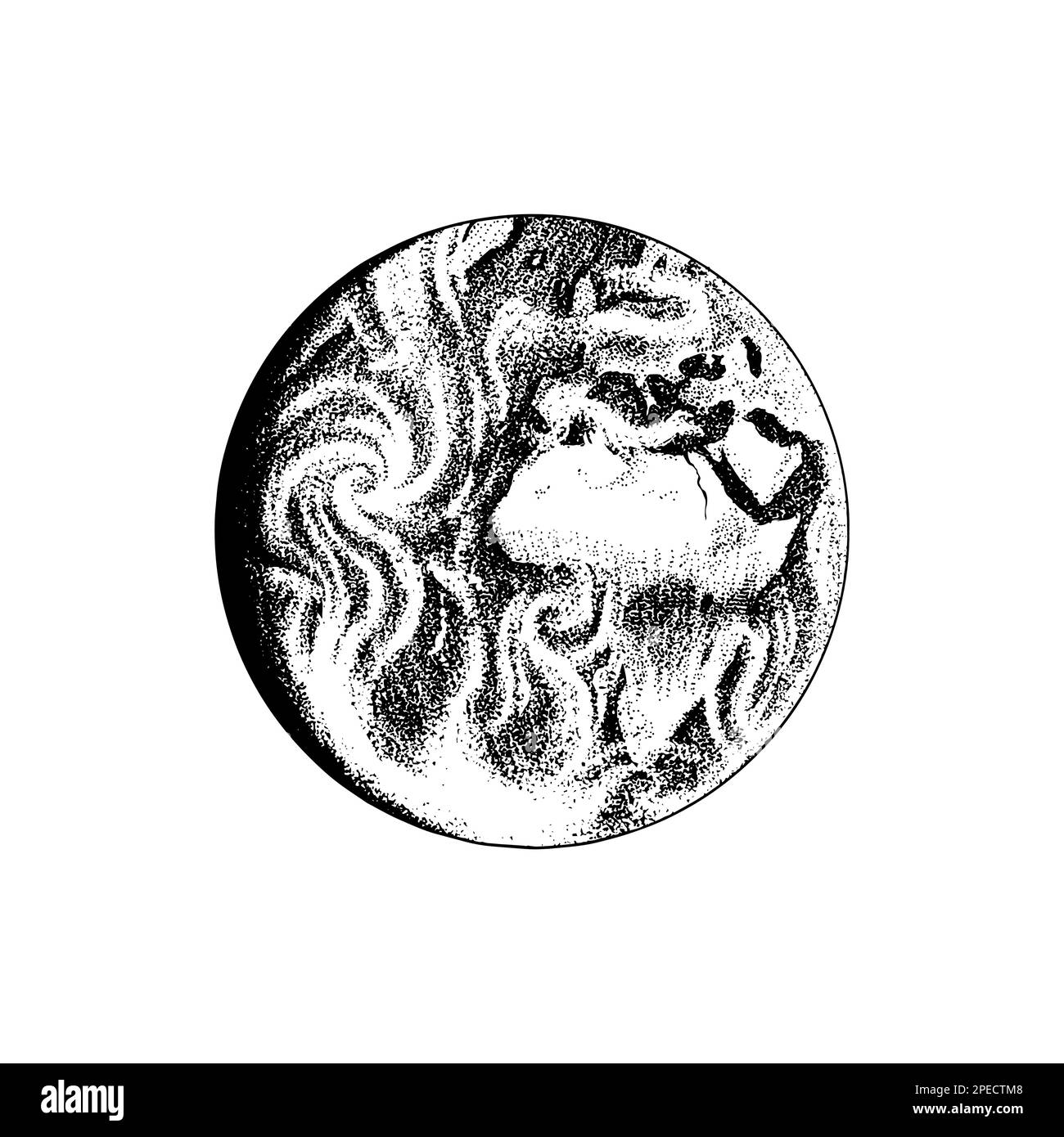 Earth Planet. Astronomical galaxy space. Engraved hand drawn in old ...