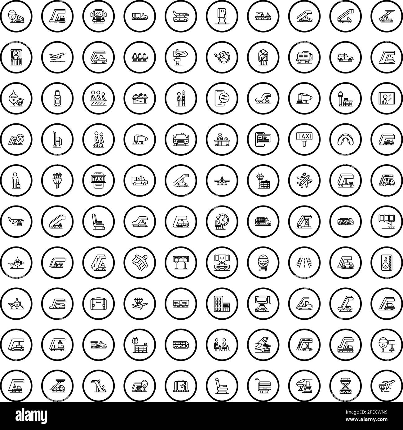 100 aviation icons set. Outline illustration of 100 aviation icons ...
