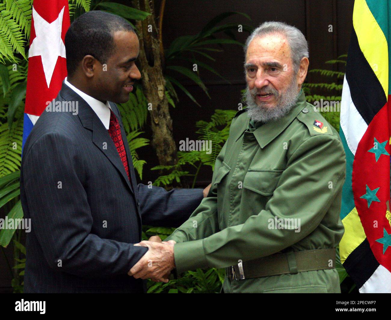 Roosevelt Skerrit Prime Minister of Dominica, left, and Cuban President ...