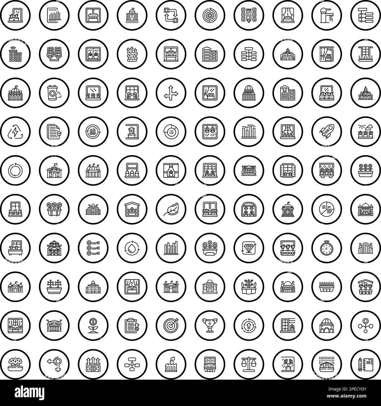 100 city icons set. Outline illustration of 100 city icons vector set ...