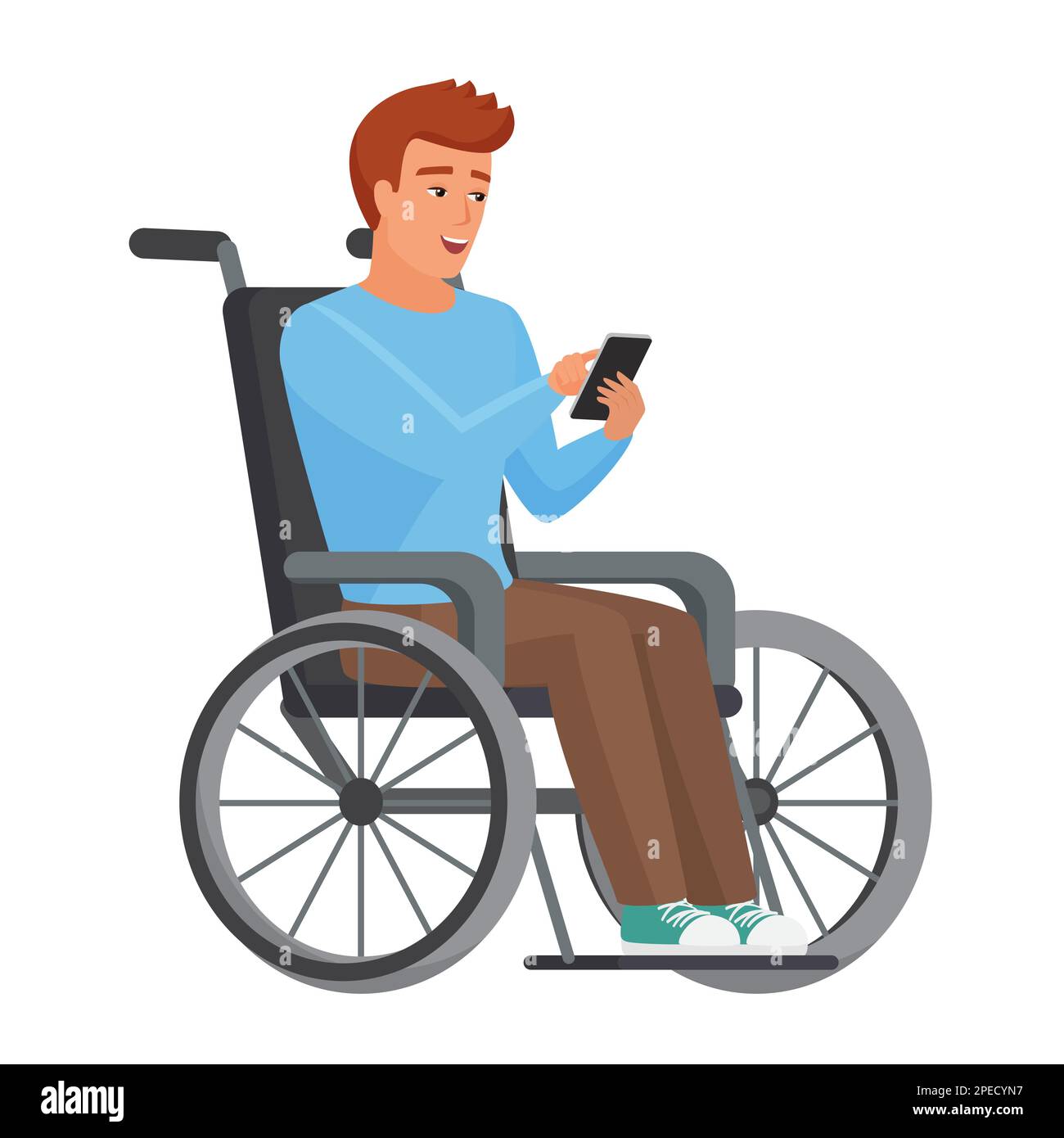 Disabled boy using smartphone. Social integration, man using wheelchair ...