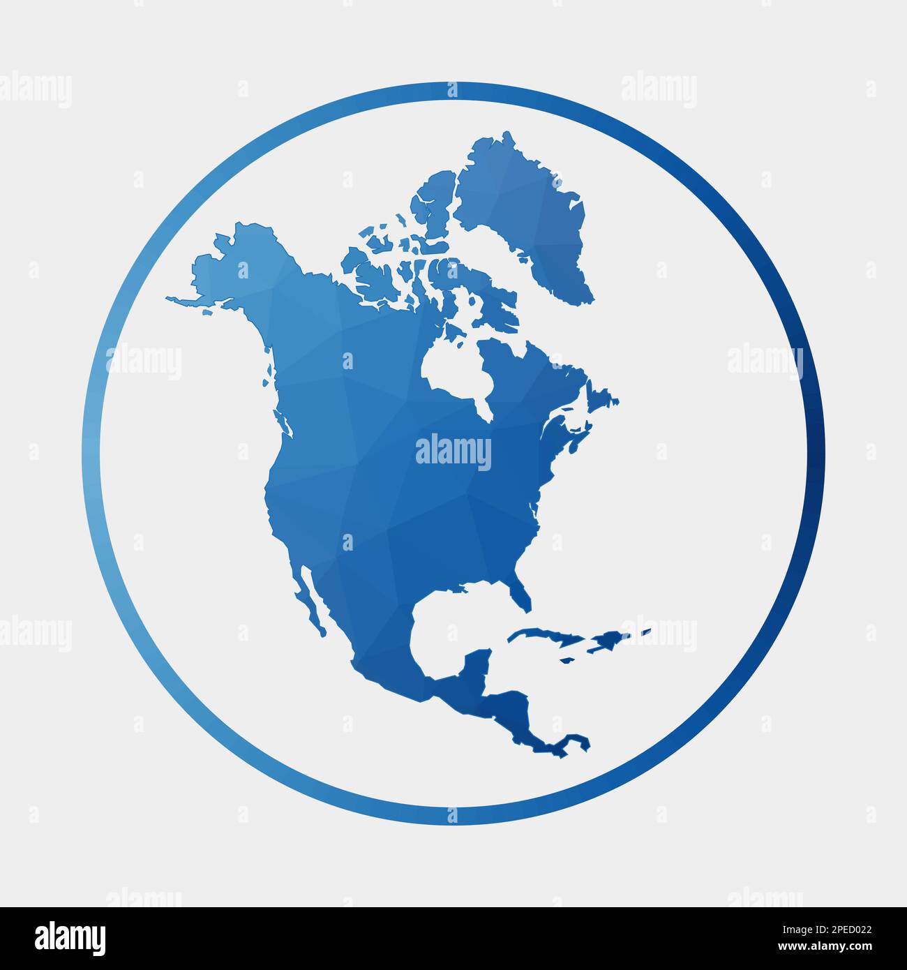 North America icon. Polygonal map of the continent in gradient ring ...