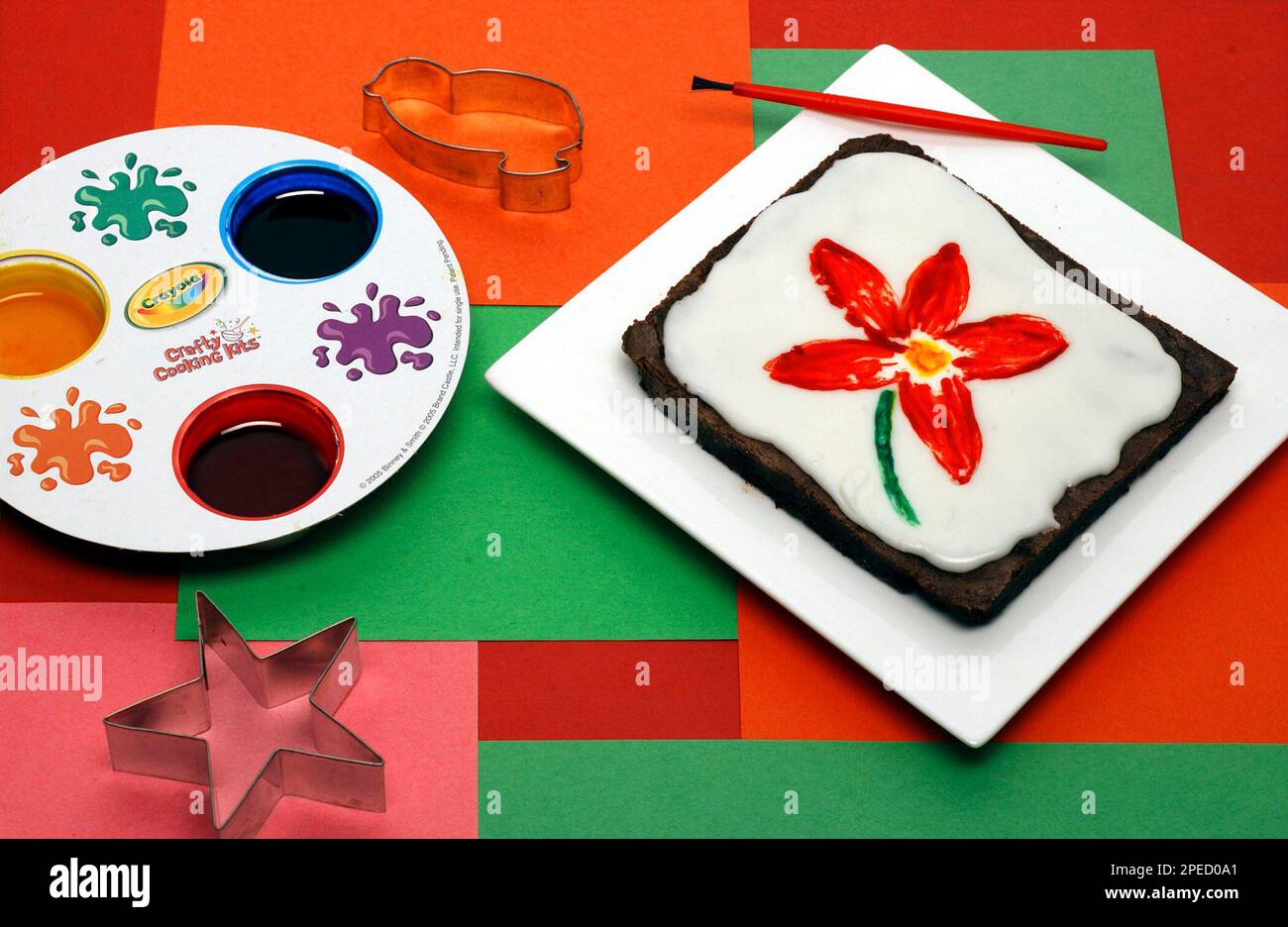A brownie made and "painted" with a Crayola Crafty Cooking Kit is shown ...