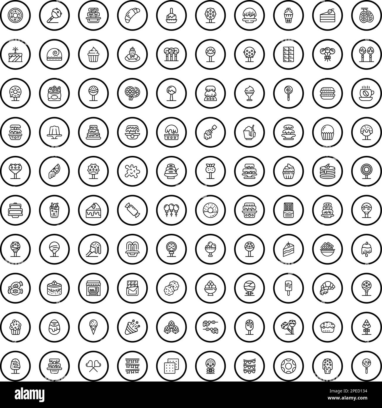 100 confectionery icons set. Outline illustration of 100 confectionery ...