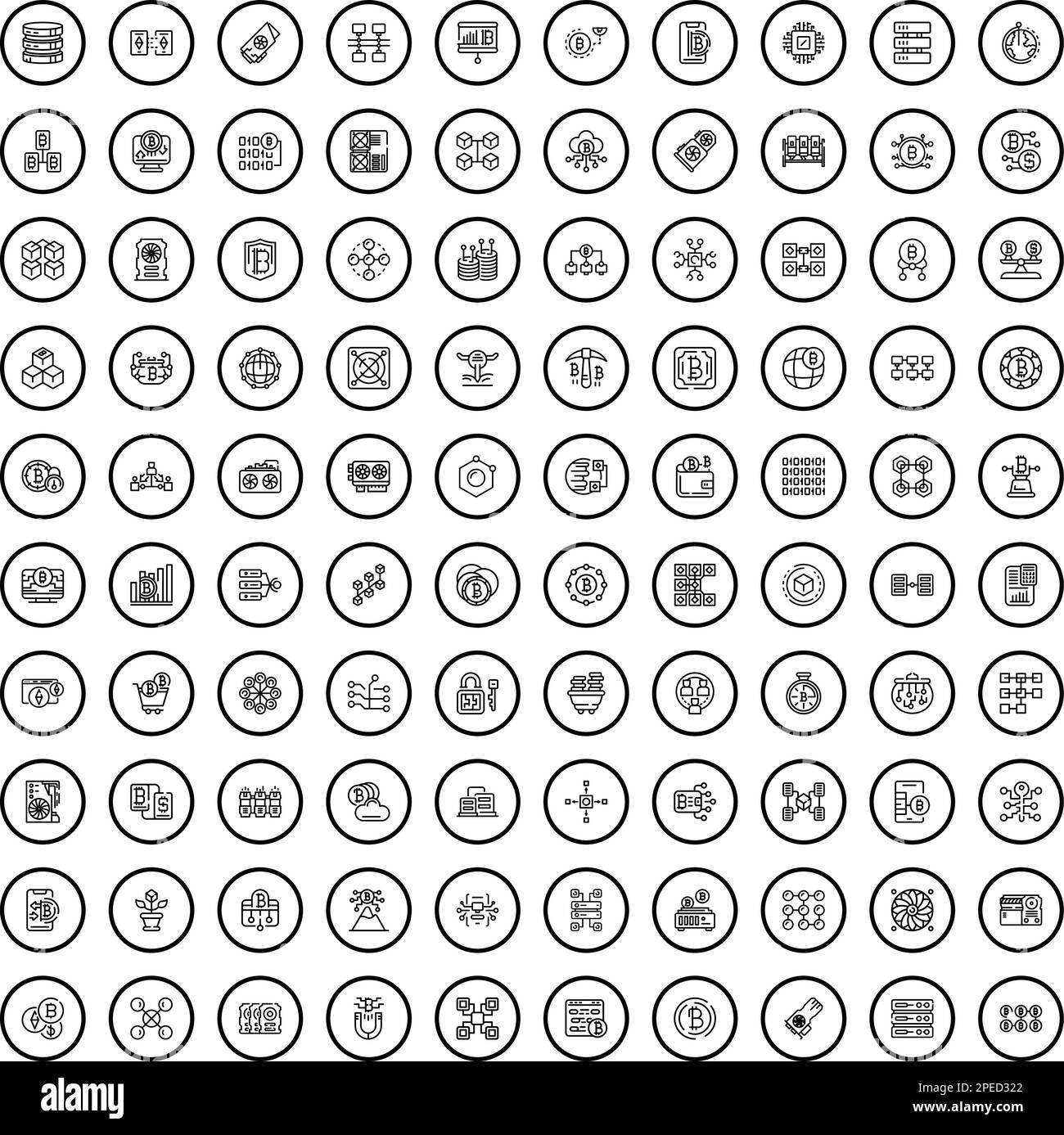 100 cryptocurrency icons set. Outline illustration of 100 ...