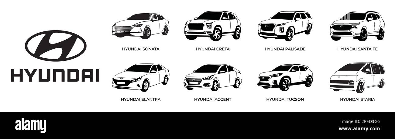 Vector silhouettes, icons of Hyundai brand cars Stock Vector Image ...