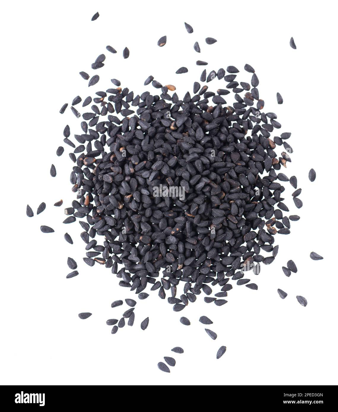 Black cumin seeds isolated on white background. Heap of black nigella ...