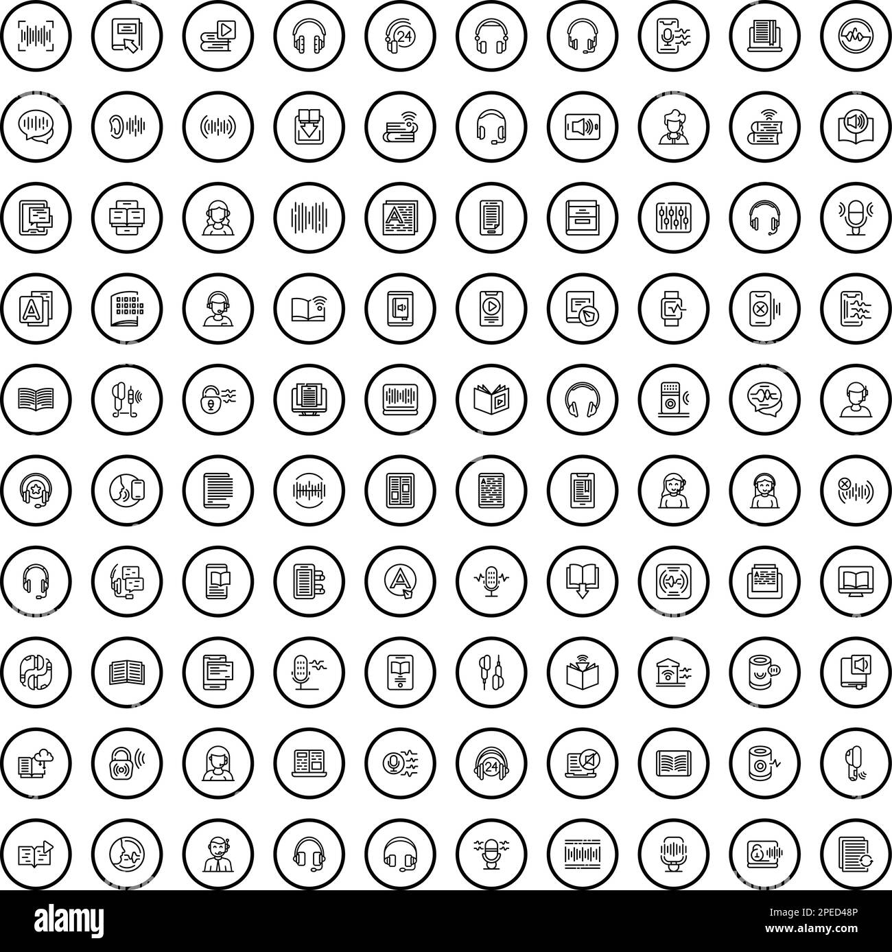100 audio icons set. Outline illustration of 100 audio icons vector set ...