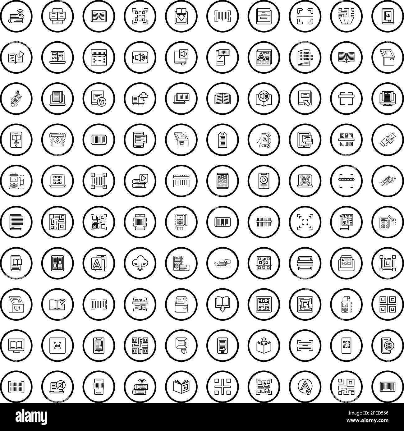 100 reader icons set. Outline illustration of 100 reader icons vector set isolated on white ...