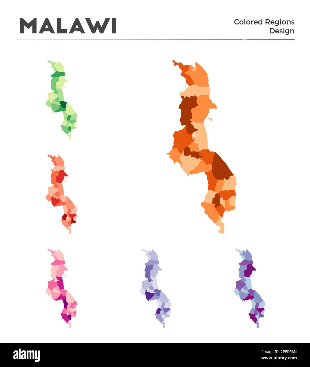 Malawi map collection. Borders of Malawi for your infographic. Colored country regions. Vector ...
