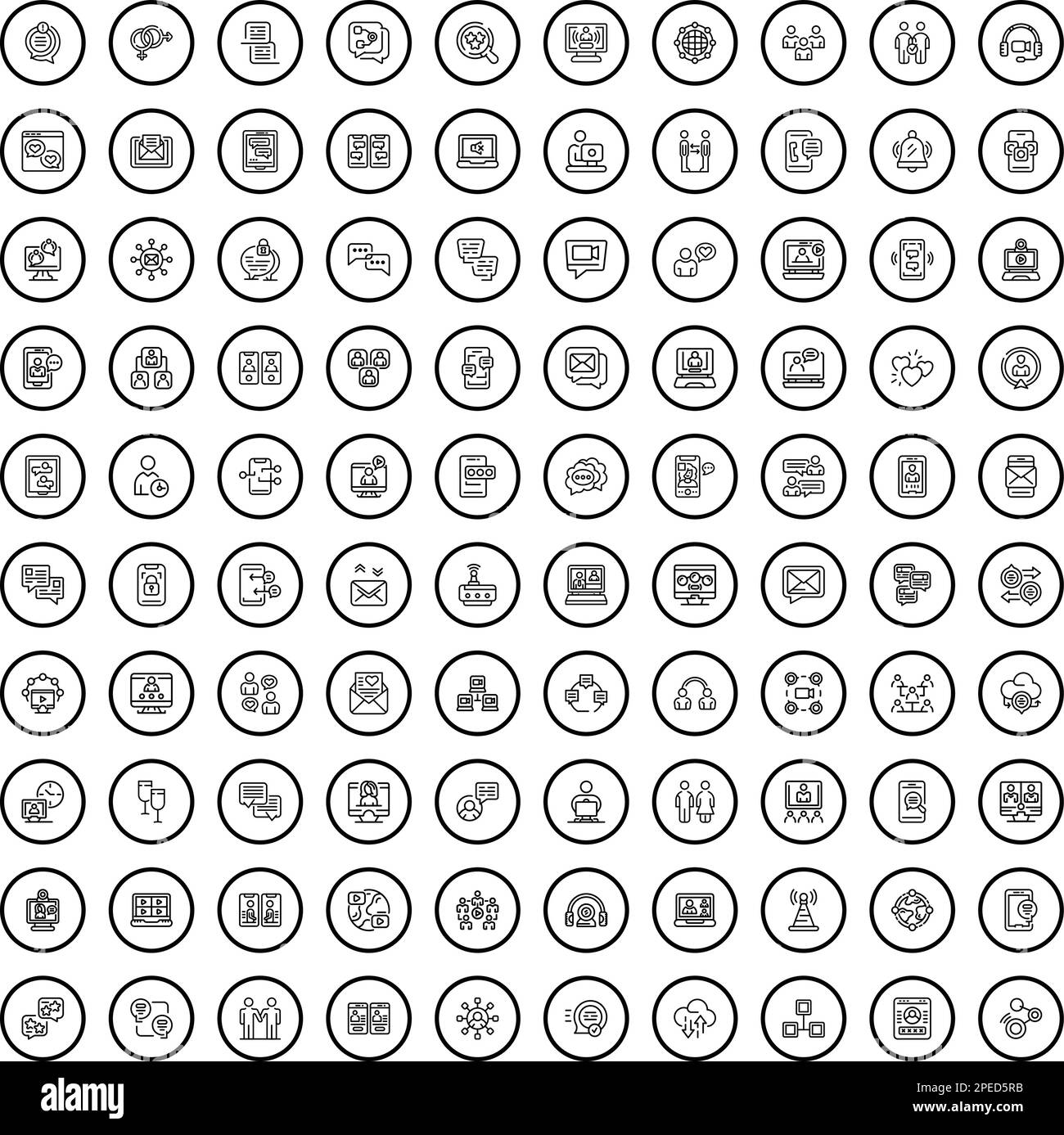 100 chat icons set. Outline illustration of 100 chat icons vector set ...