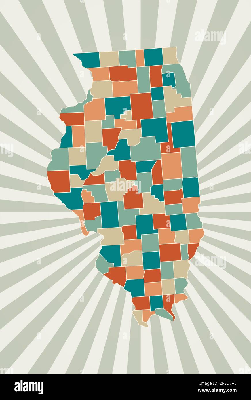 Illinois map. Poster with map of the us state in retro color palette ...