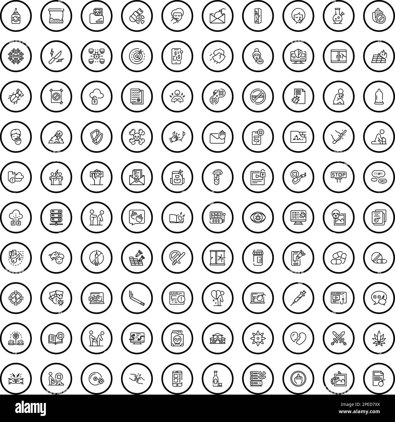 100 crime icons set. Outline illustration of 100 crime icons vector set isolated on white ...