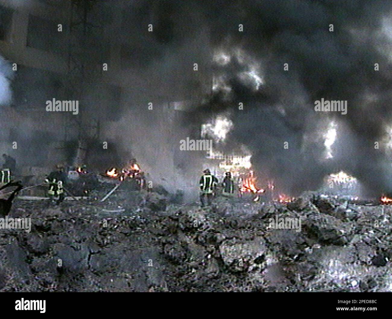 The scene of a strong explosion in Beirut is seen in this image made ...