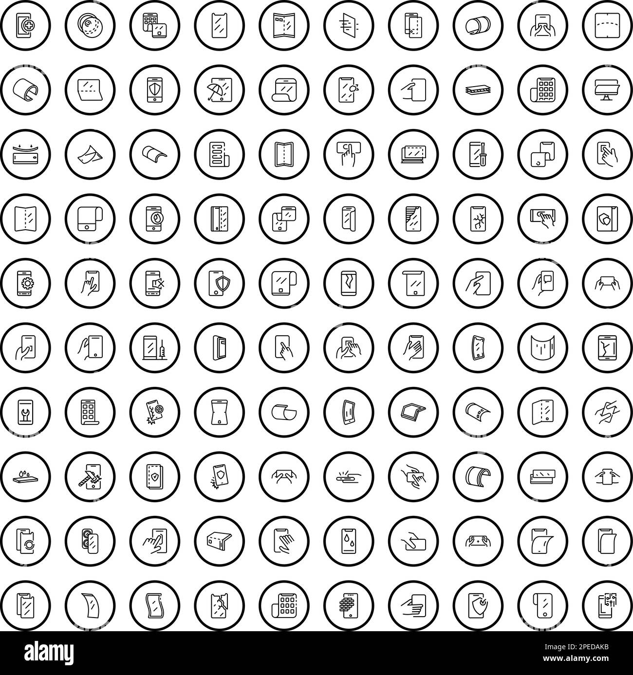 100 smartphone icons set. Outline illustration of 100 smartphone icons ...