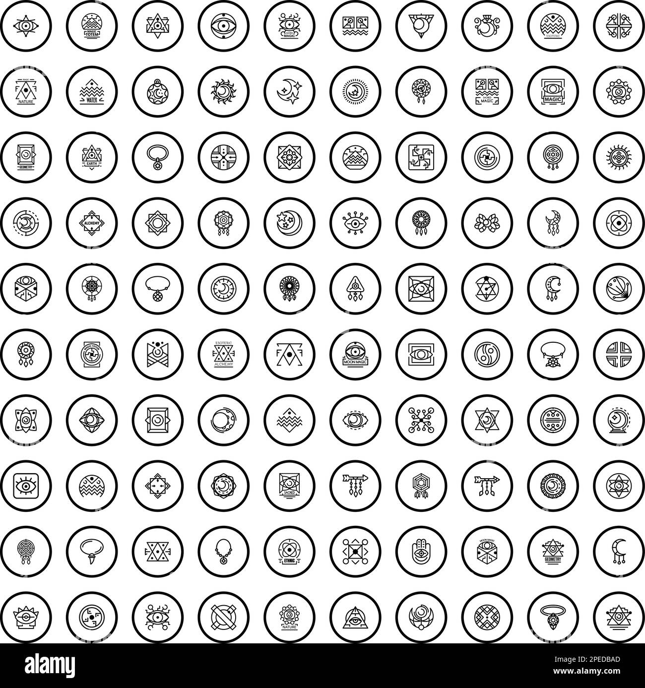 100 alchemy icons set. Outline illustration of 100 alchemy icons vector ...