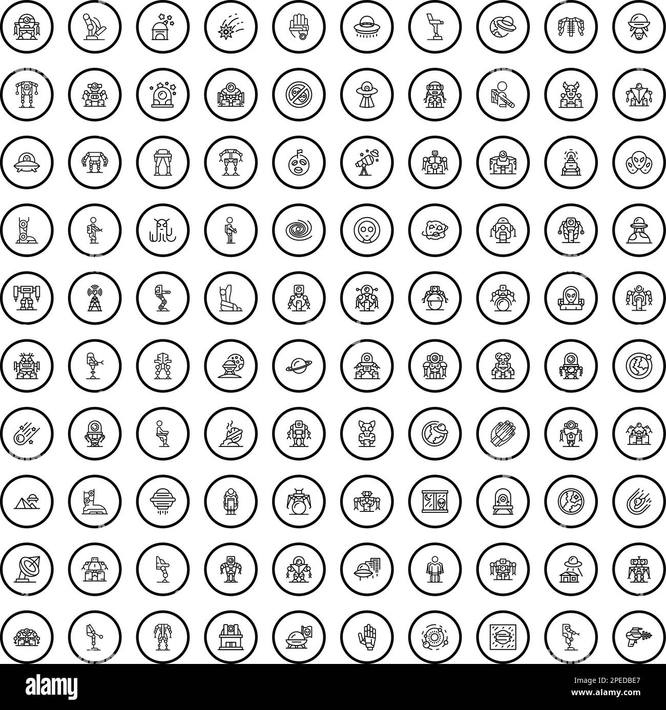 100 alien icons set. Outline illustration of 100 alien icons vector set ...