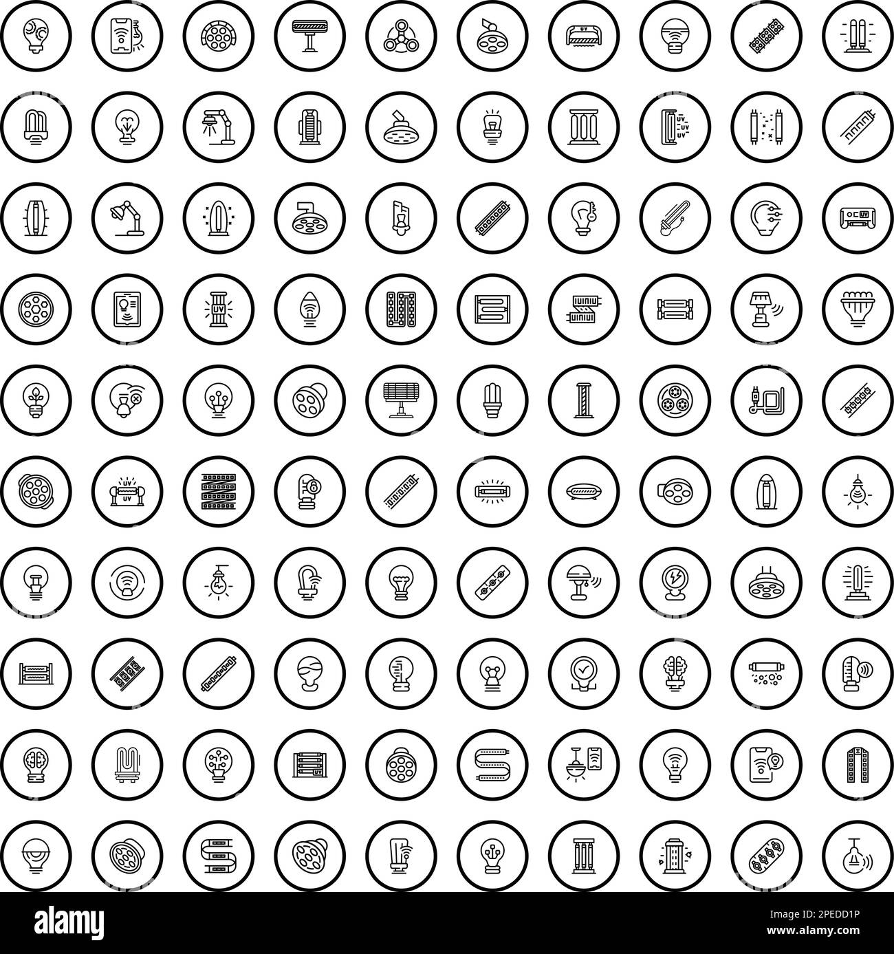 100 lamp icons set. Outline illustration of 100 lamp icons vector set ...